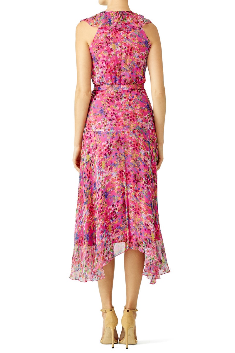 Pink Floral Ruffle Midi Dress by SALONI | Rent the Runway