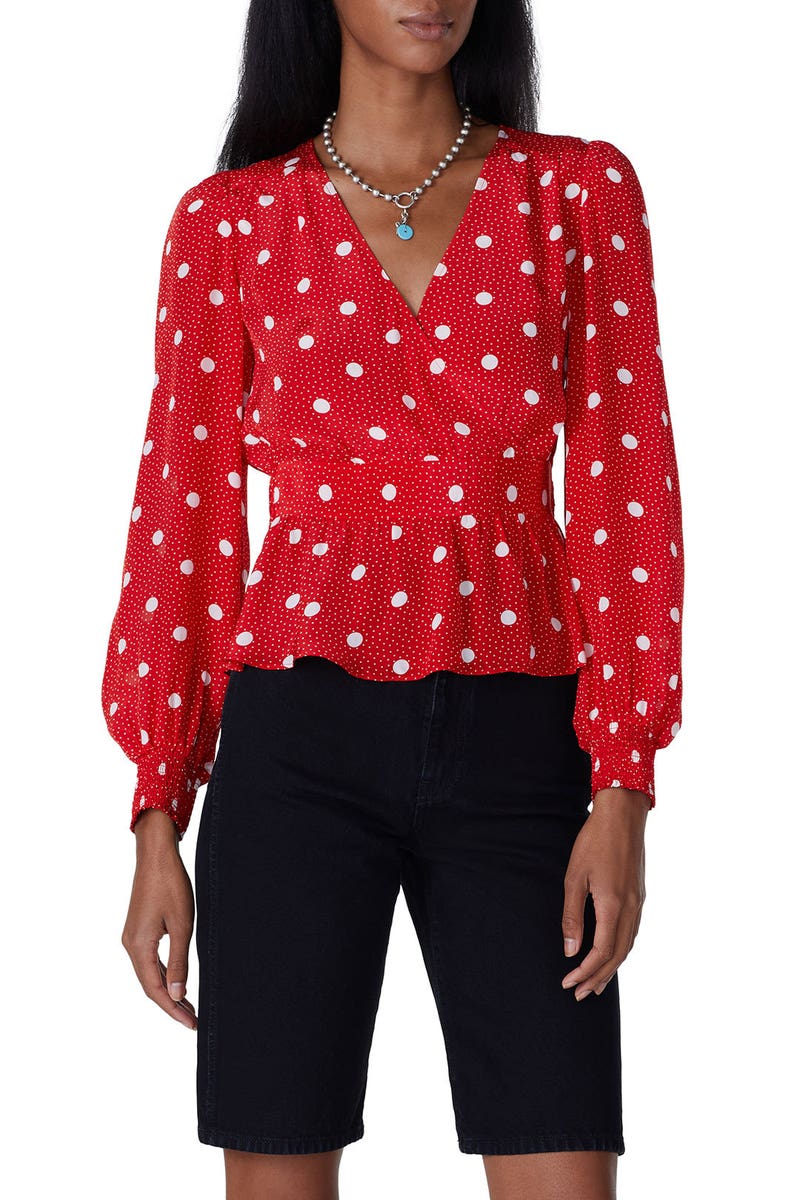 Printed Red Smocked Top by The Kooples | Rent the Runway