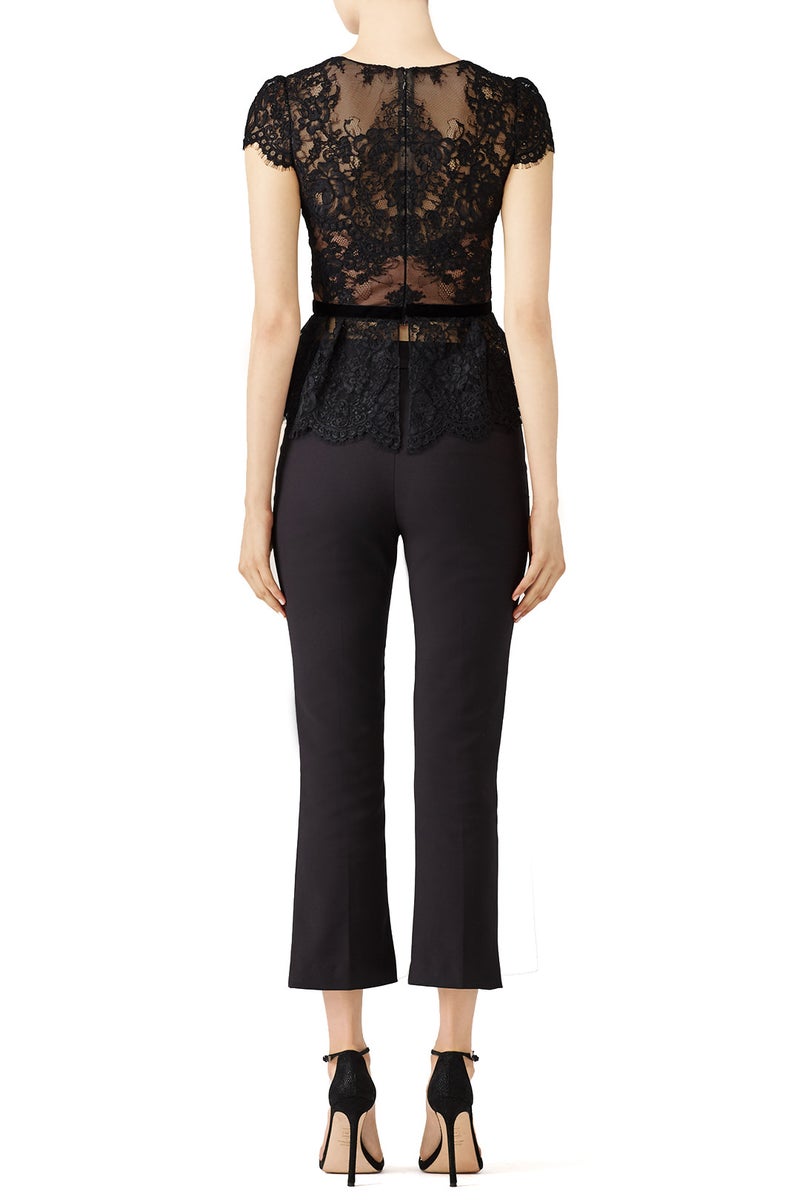 Black Lace Keyhole Top by Marchesa Notte | Rent the Runway