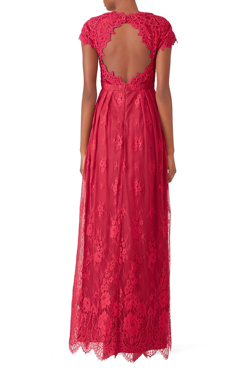 Berry Floral Lace Gown by ML Monique Lhuillier | Rent the Runway