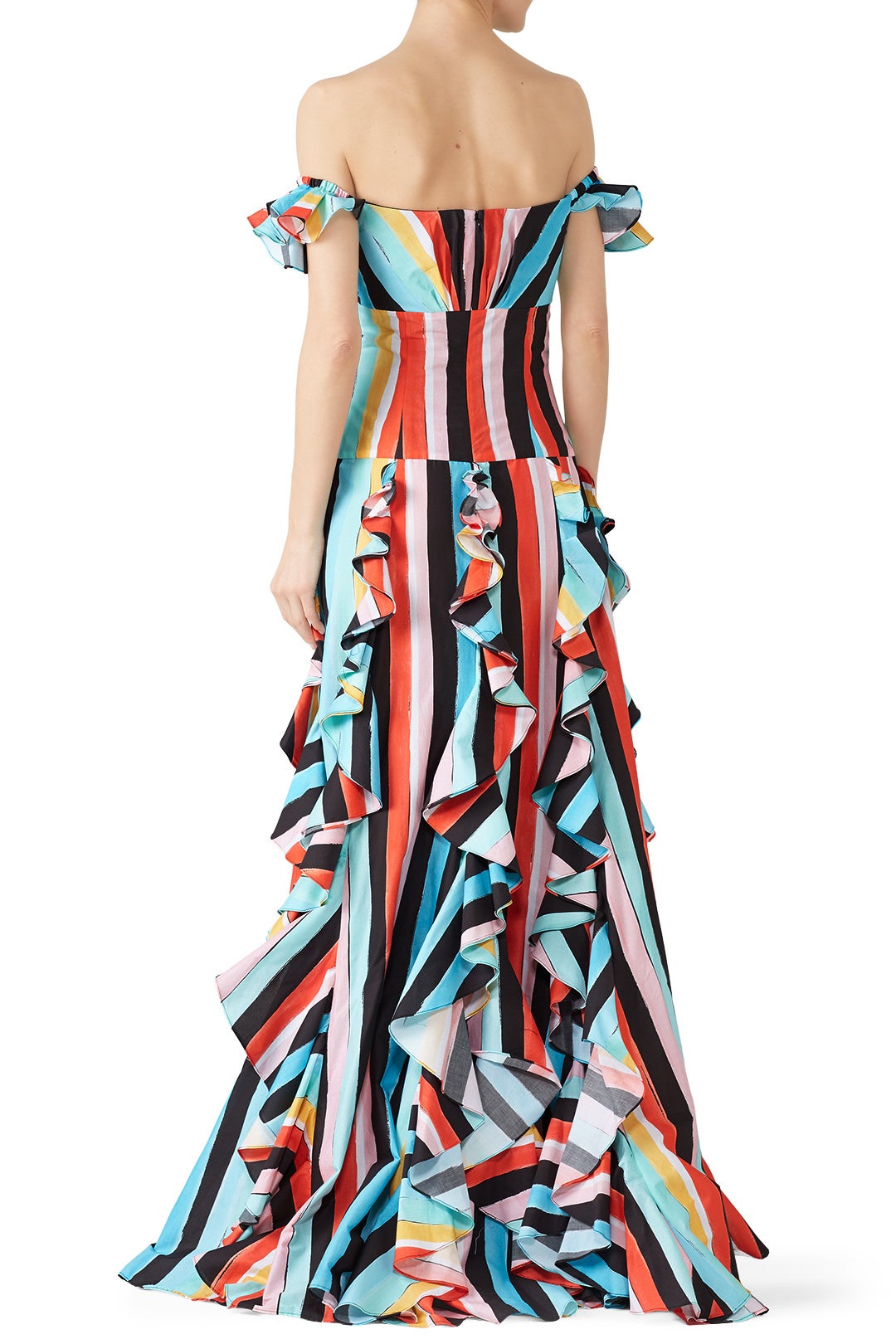 Rainbow Striped Ruffle Gown by CAROLINE CONSTAS | Rent the Runway