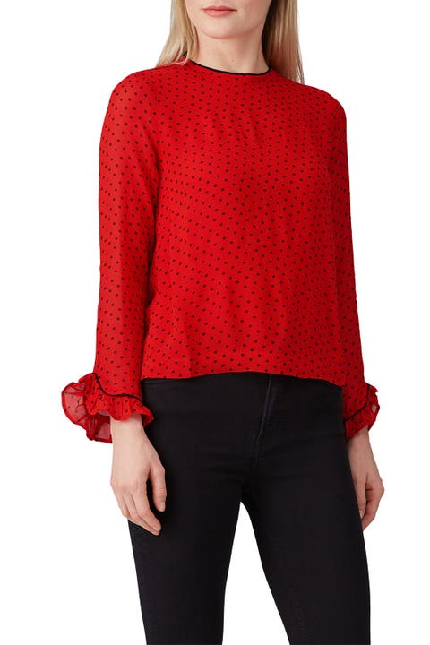 Red Satin Black Trim Top by GANNI | Rent the Runway