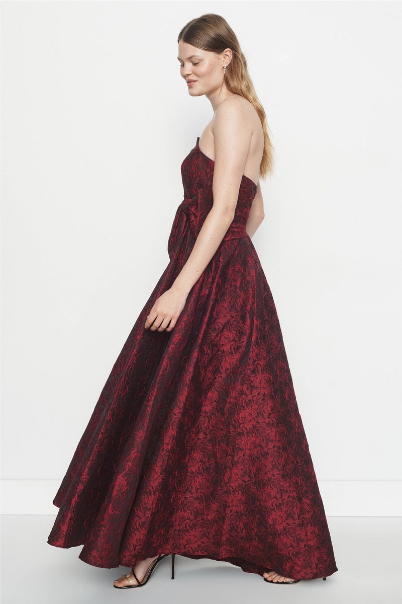 Floral Brocade Strapless Gown With Bow by Ieena for Mac Duggal | Rent ...
