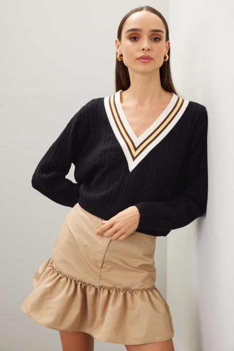 Navy V-Neck Sweater by Sandro | Rent the Runway