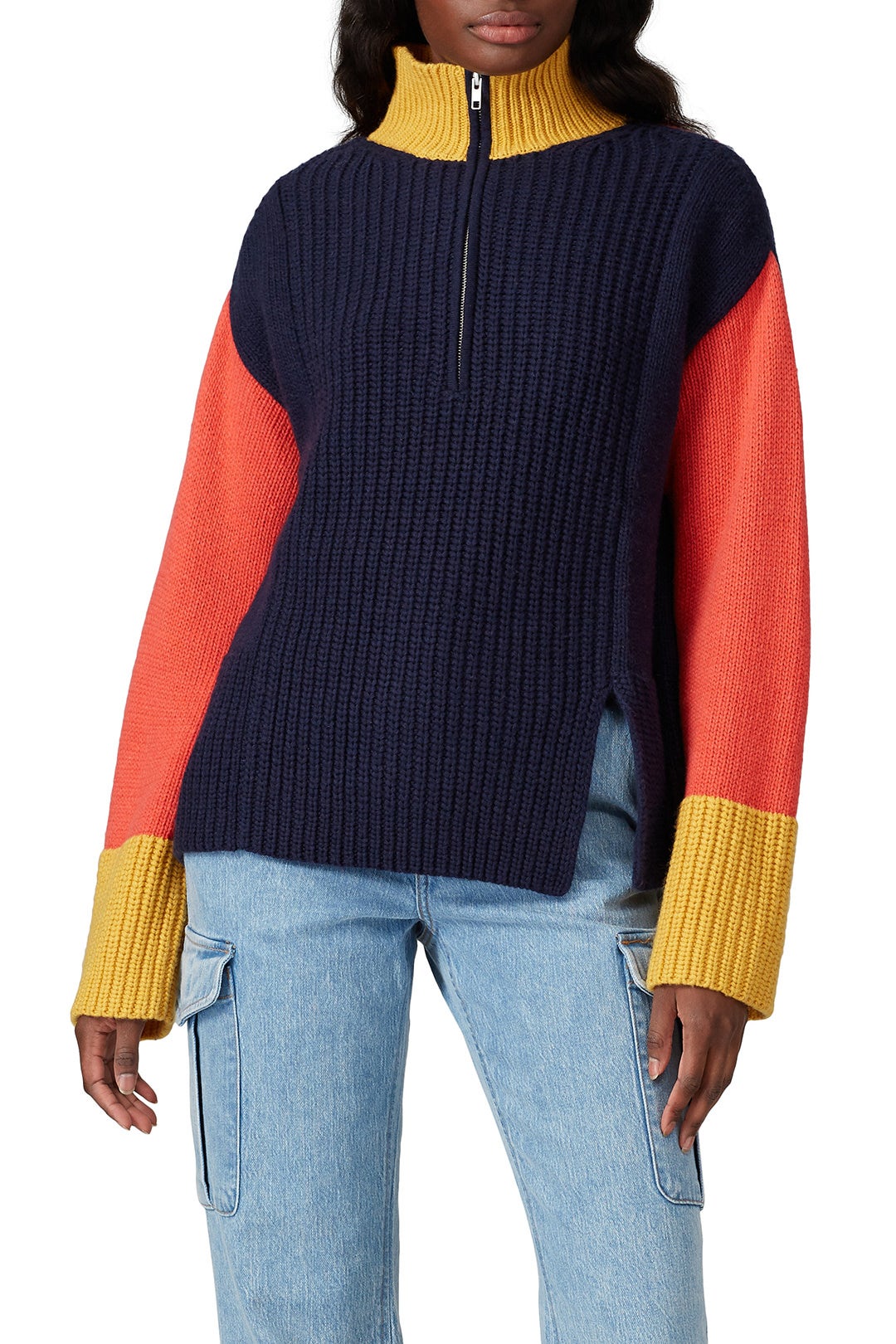 Colorblock High Neck Zip Sweater by Victor Alfaro x RTR | Rent the Runway