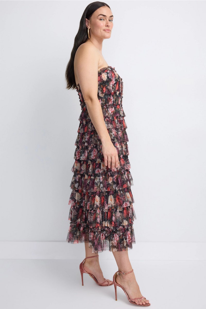 Floral Mesh Ruffle Dress by Ieena for Mac Duggal | Rent the Runway