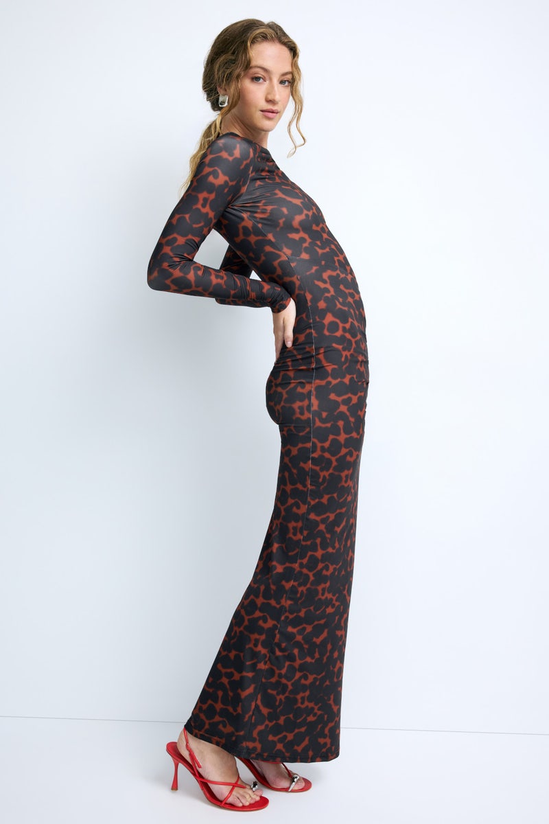 Tortoiseshell Long Sleeve Ruched Maxi Dress by Suboo | Rent the Runway
