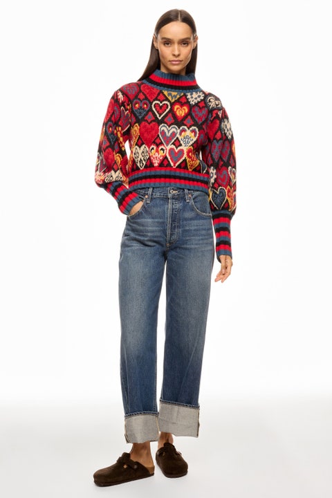 Hearts Ikat Black Knit Sweater by FARM Rio | Rent the Runway