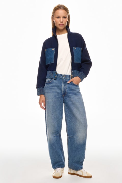 Knit Bomber Jacket With Denim Detail by Sandro | Rent the Runway
