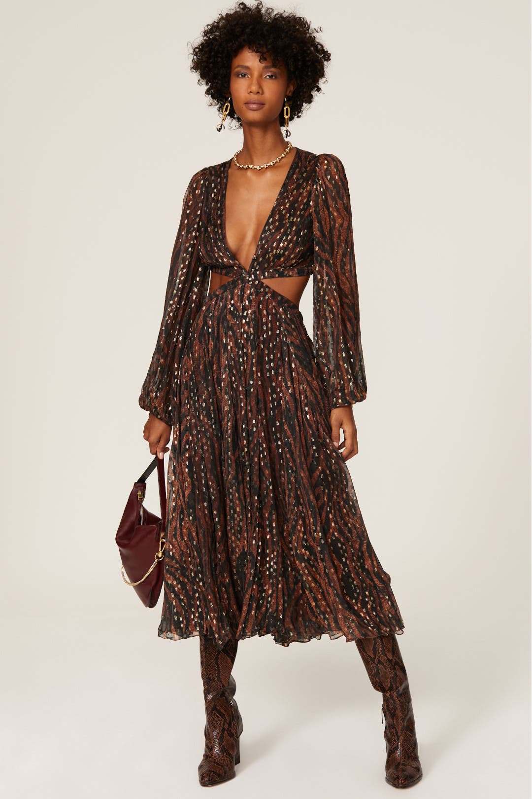 Rococo Sand Brown Zebra Print Midi Dress