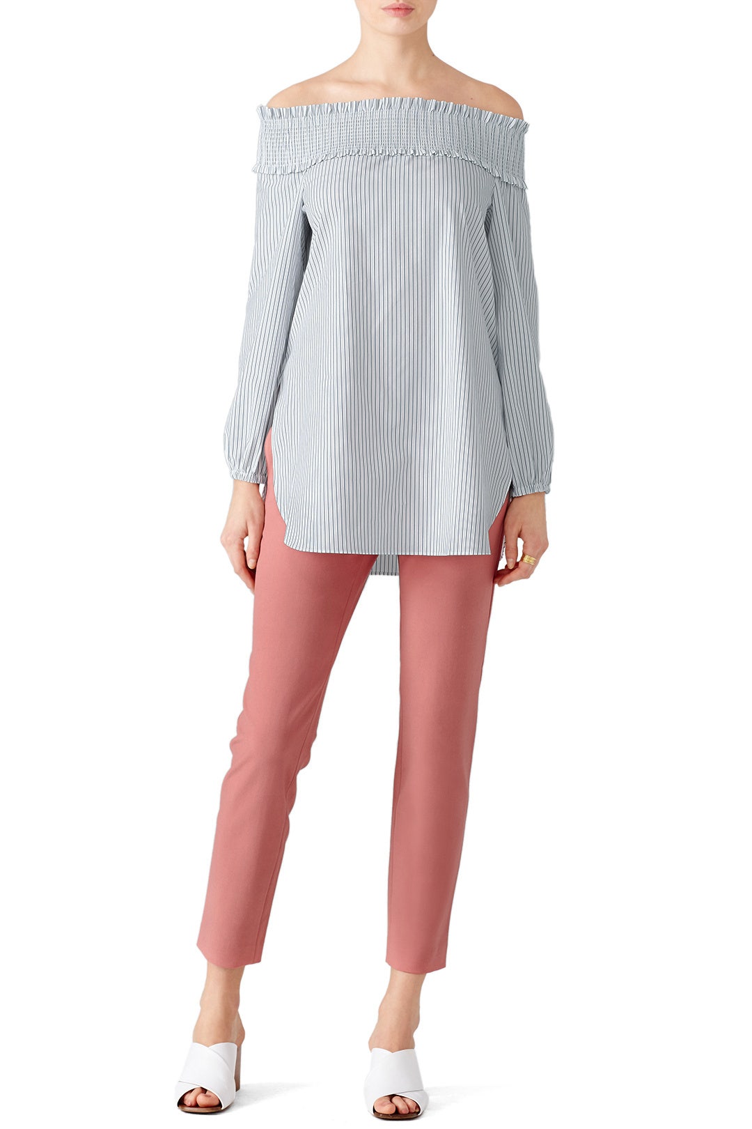 Samuel Stripe Off Shoulder Smocked Top By Tibi Rent The Runway