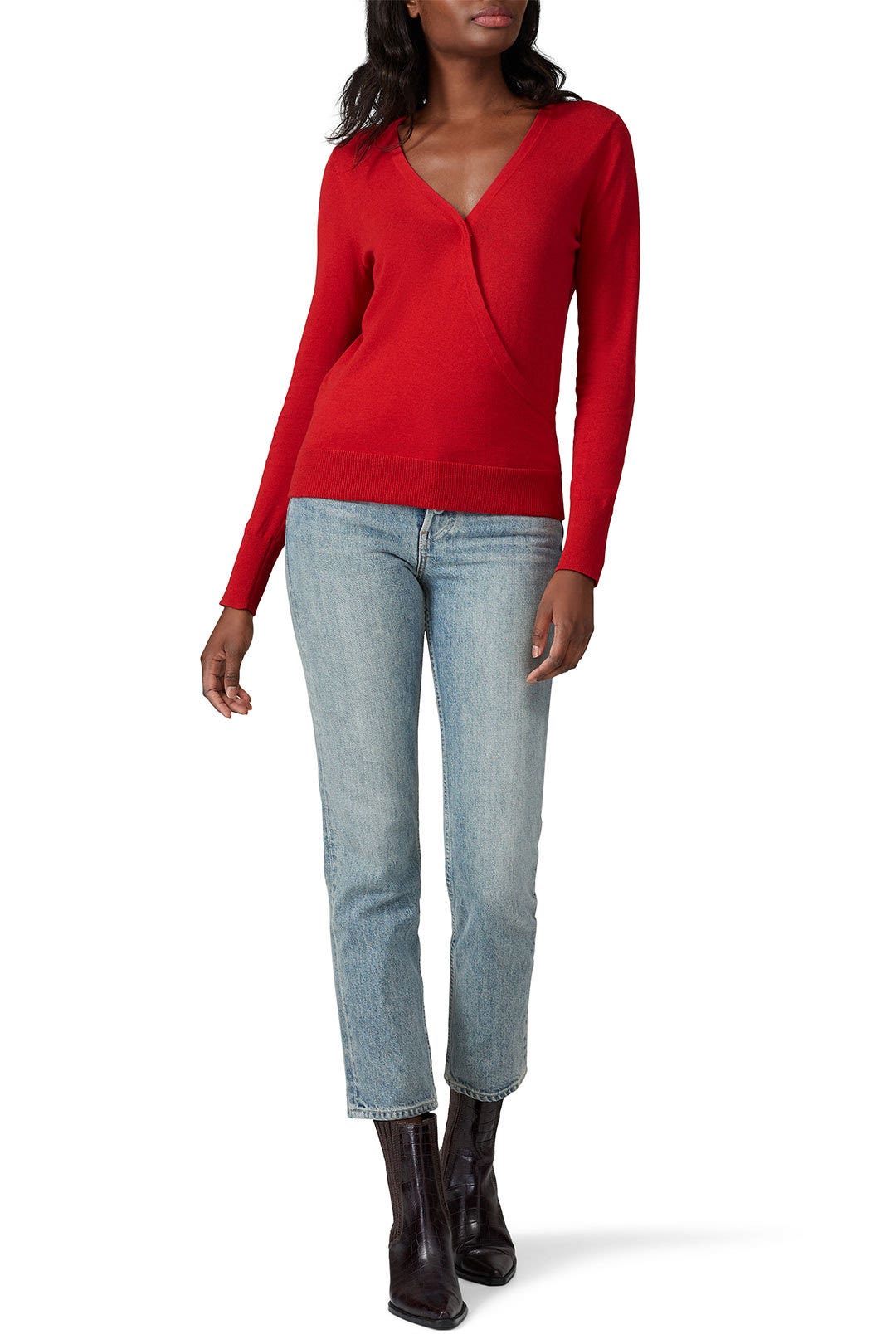 Red Surplice Sweater by Halogen | Rent the Runway