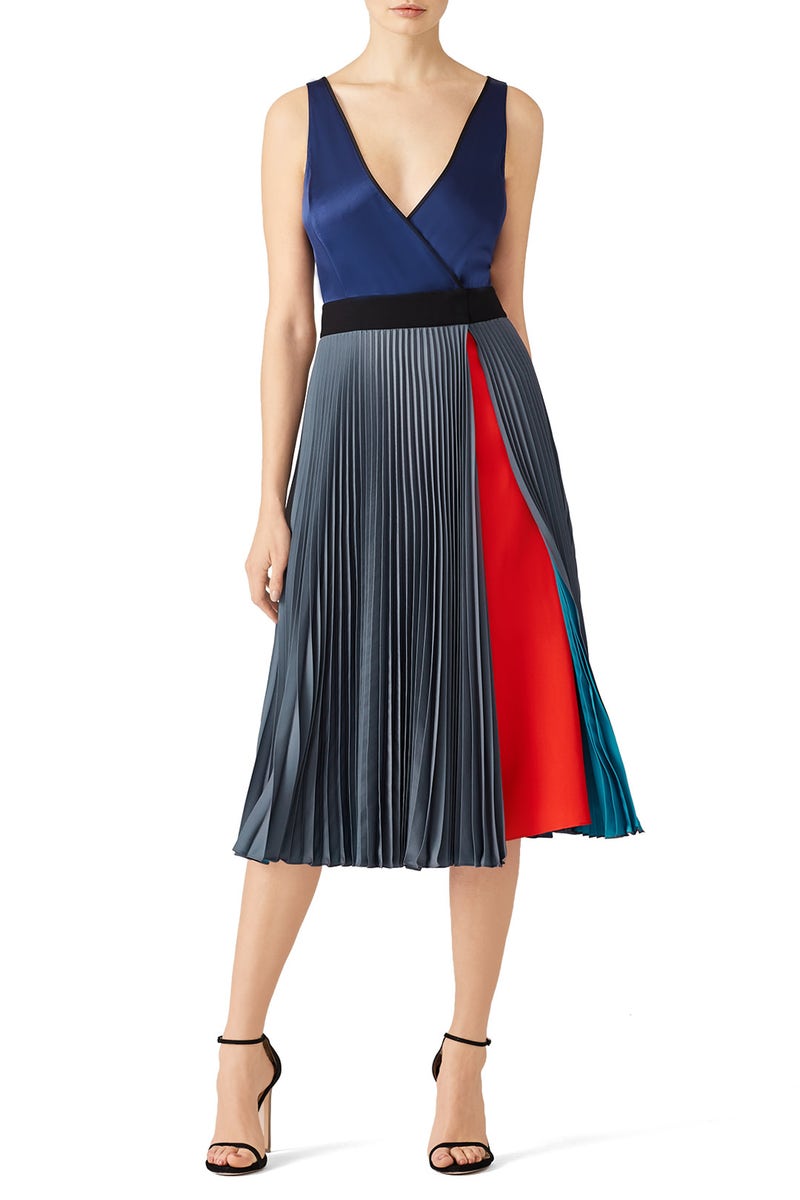 Colorblock Pleat Dress by Diane von Furstenberg | Rent the Runway