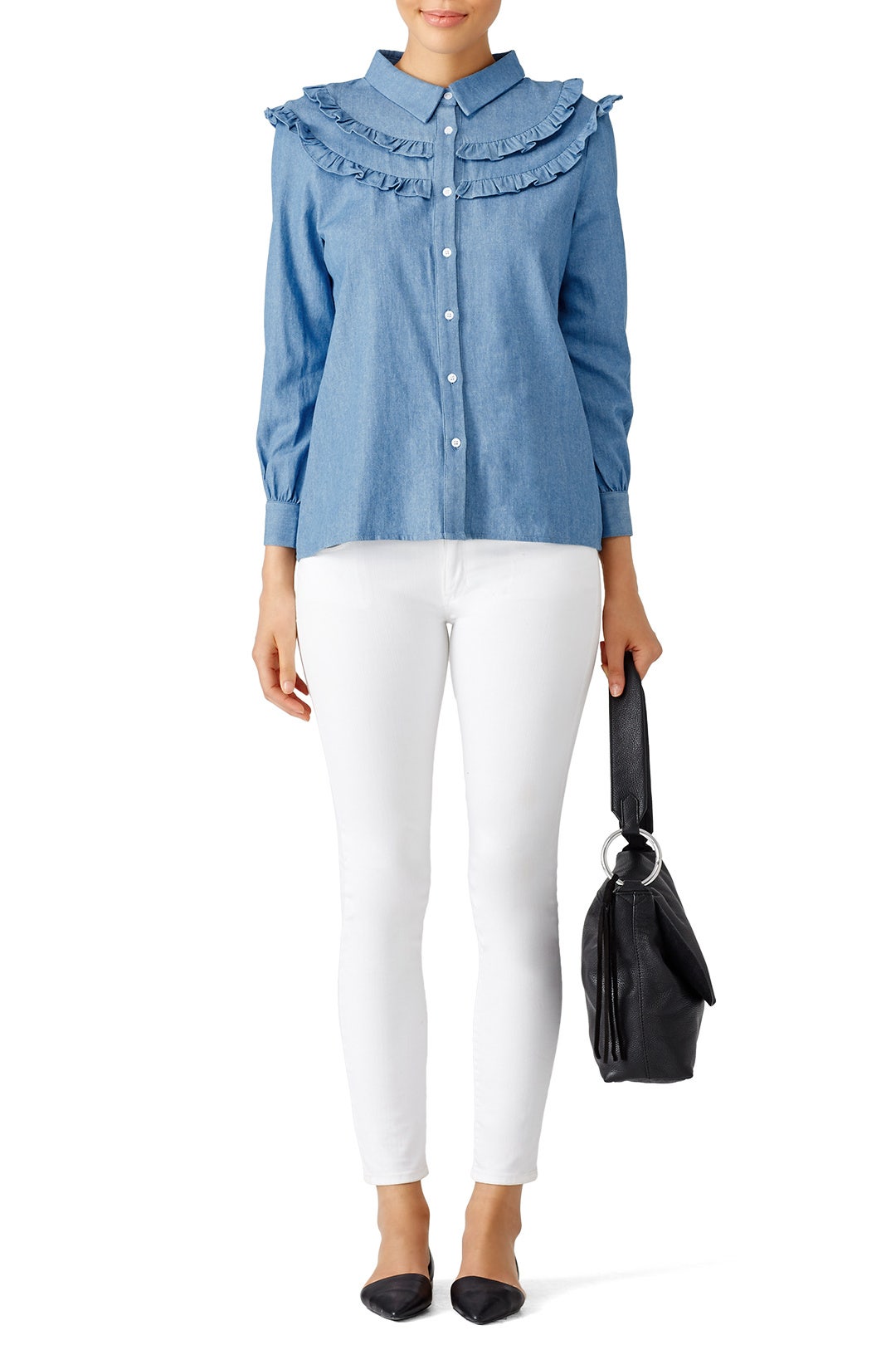 Ruffled Denim Top by English Factory | Rent the Runway