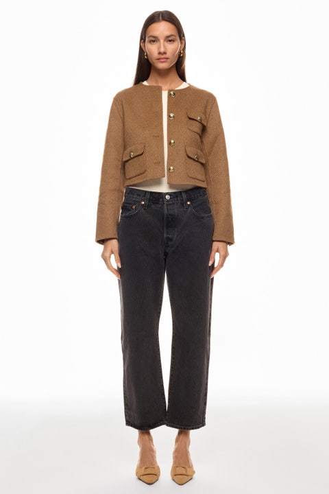 Collarless Felted Cropped Jacket by Sandro | Rent the Runway