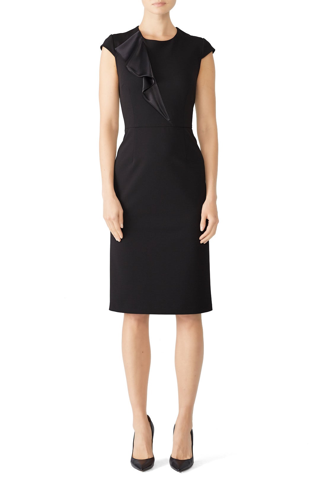 Black Ruffle Cap Sleeve Sheath by Donna Morgan | Rent the Runway