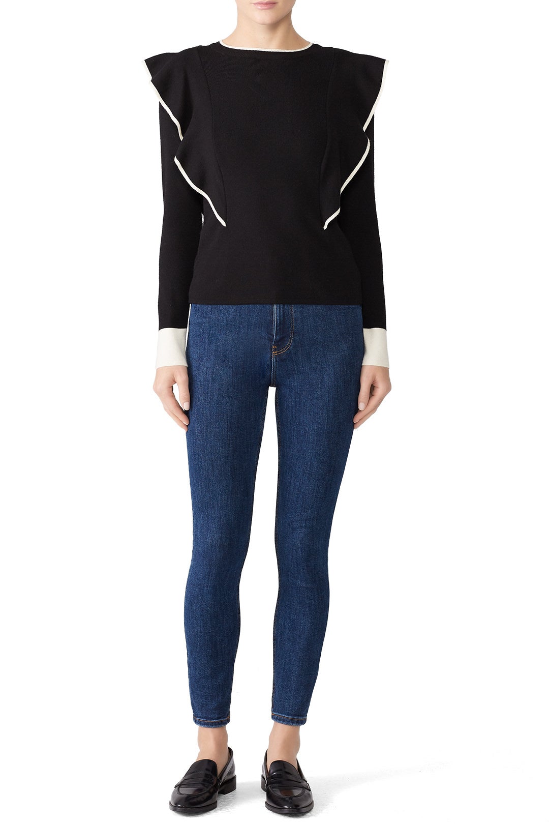 Black Ruffled Knit Top by J.O.A. | Rent the Runway