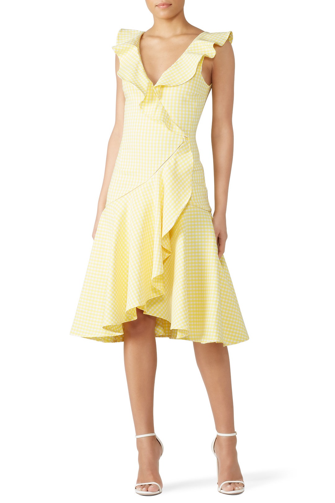 Gingham Ruffle V-Neck Dress by SIMKHAI | Rent the Runway
