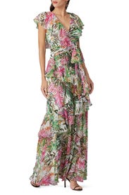 Multi Palm Ruffle Maxi by Badgley Mischka | Rent the Runway