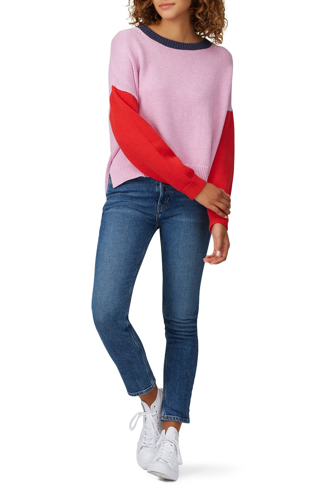 Red and Pink Colorblock Sweater by 525 America | Rent the Runway
