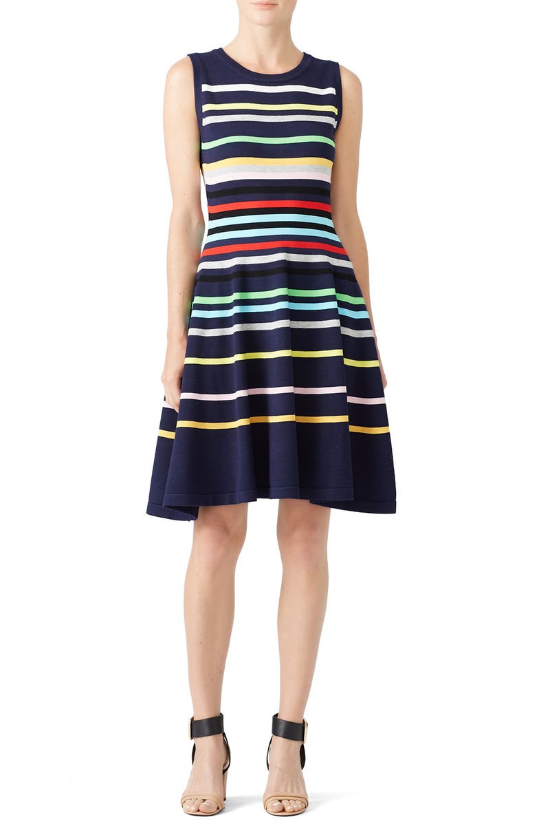 Rainbow Stripe Knit Flare Dress by Milly | Rent the Runway