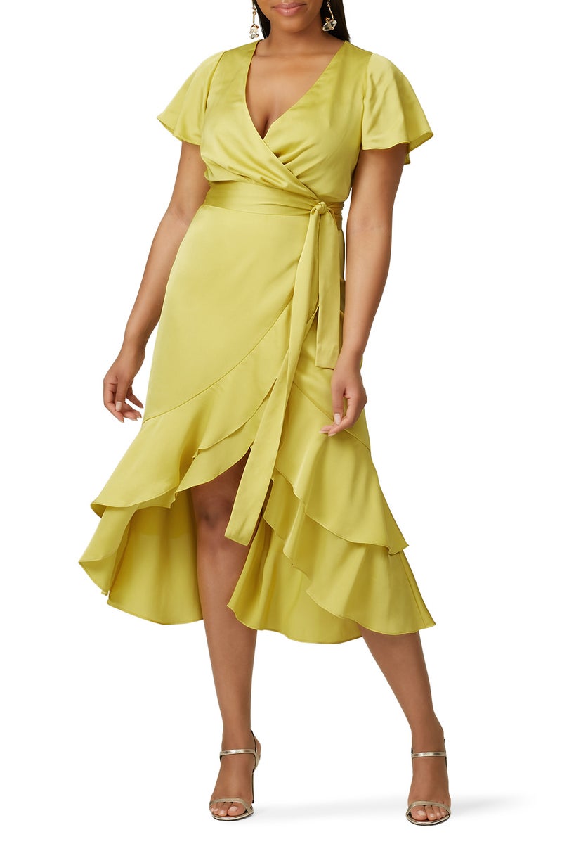 Light Chartreuse Wrap Dress by Great Jones | Rent the Runway
