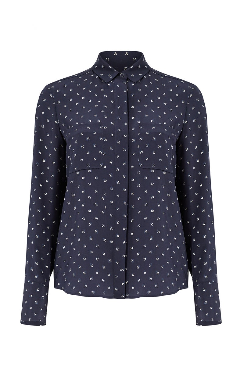 Navy Refined Dot Button Down by VINCE. | Rent the Runway