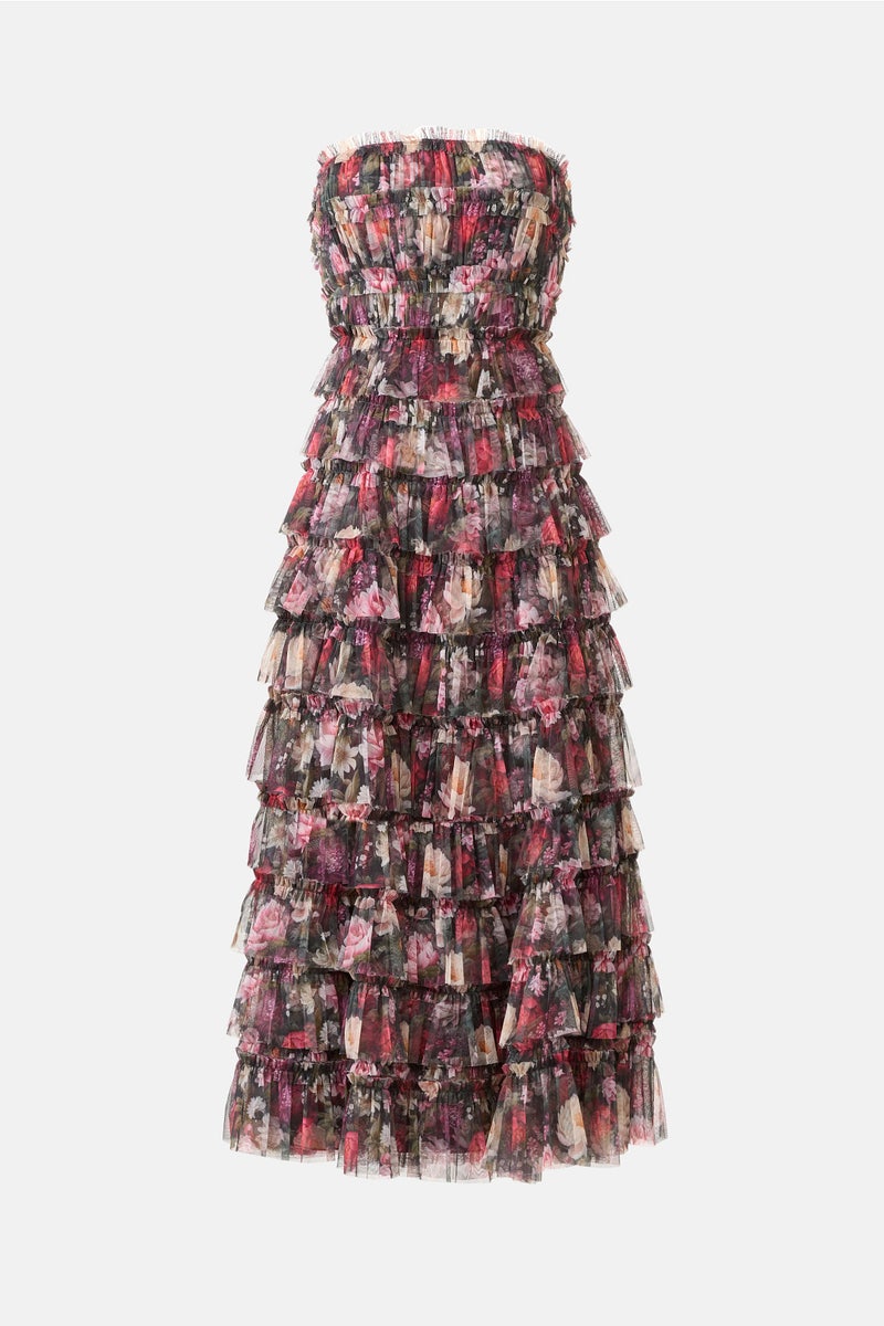 Floral Mesh Ruffle Dress by Ieena for Mac Duggal | Rent the Runway