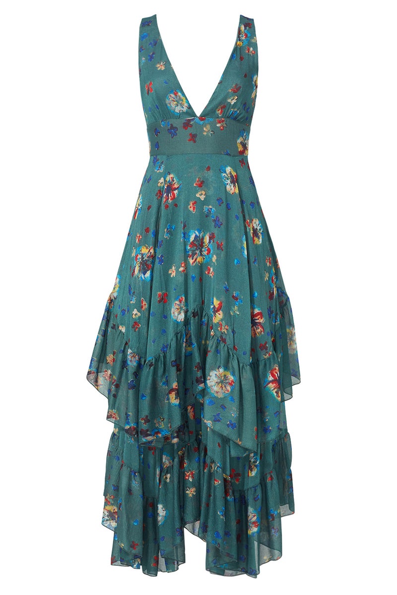 Green Floral Ruffle Dress by Free People | Rent the Runway