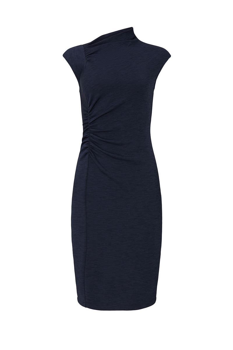 Navy Draped Neck Dress by HALSTON | Rent the Runway