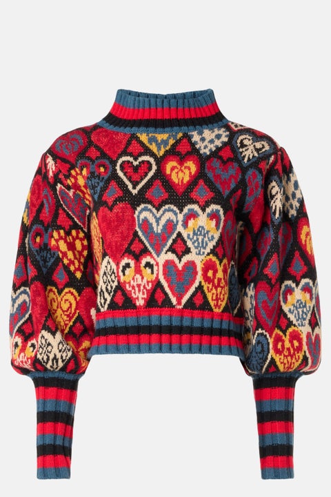 Hearts Ikat Black Knit Sweater by FARM Rio | Rent the Runway