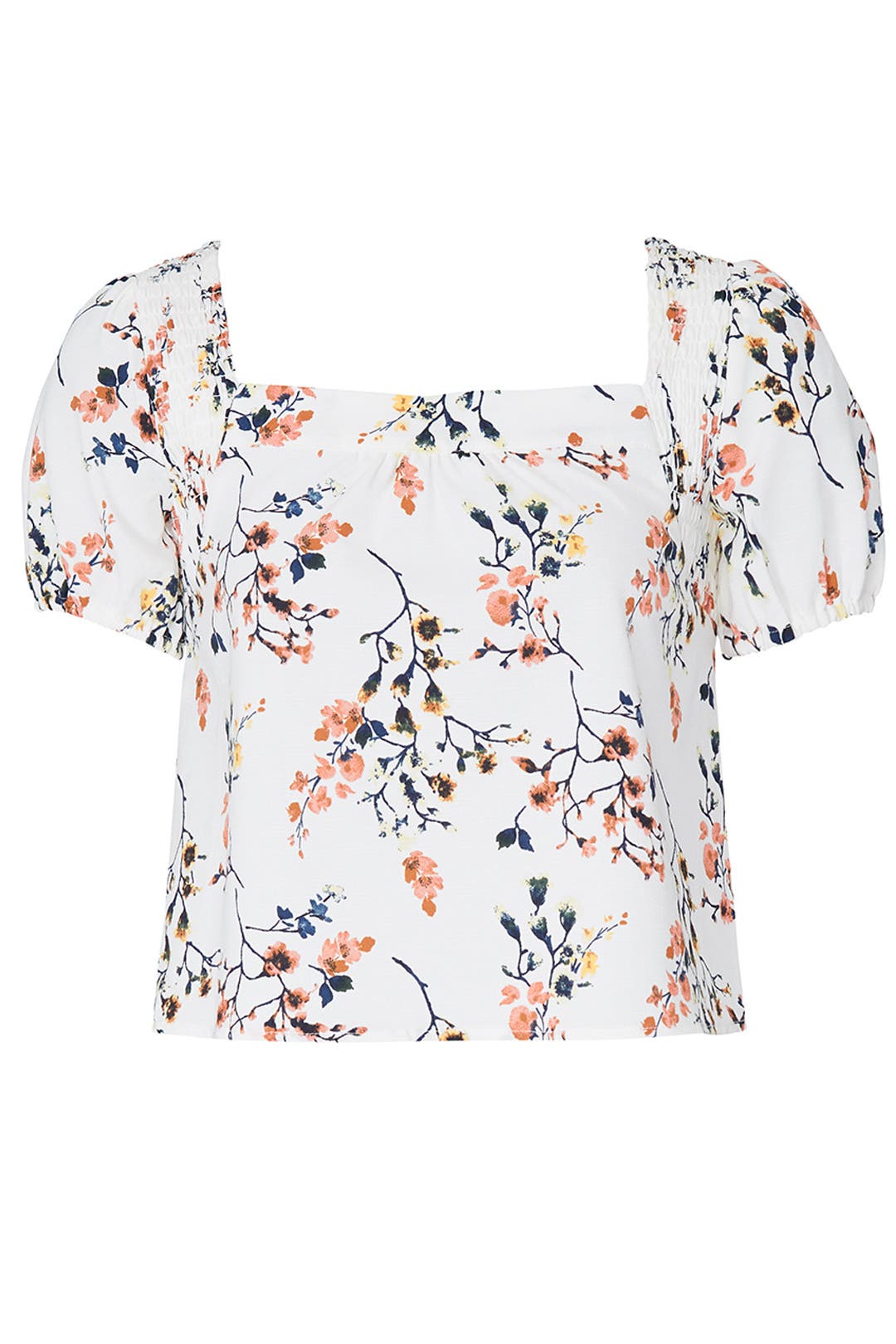 White Floral Puff Sleeve Top by Louna for $8 | Rent the Runway
