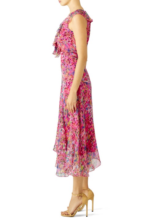 Pink Floral Ruffle Midi Dress by SALONI | Rent the Runway