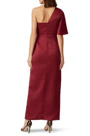 Plum One Shoulder Satin Gown by Harlyn | Rent the Runway