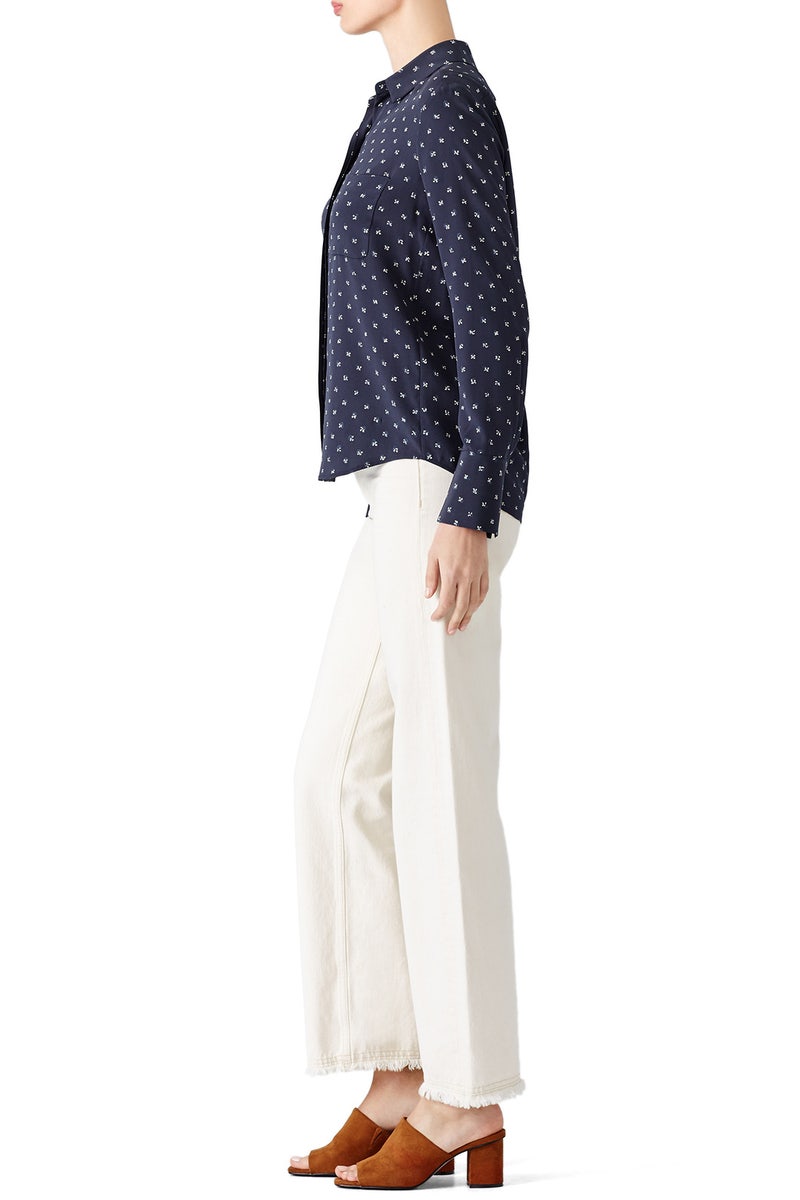 Navy Refined Dot Button Down by VINCE. | Rent the Runway