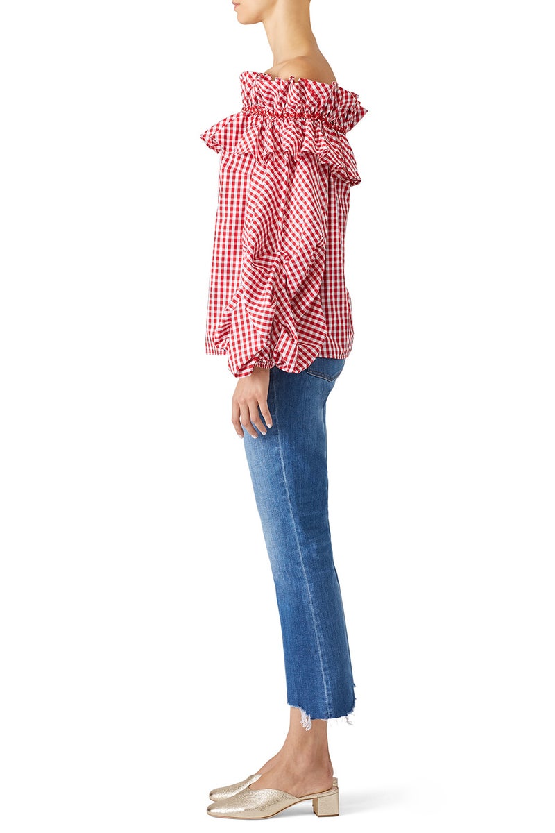 Red Gingham Bowie Top by Petersyn | Rent the Runway